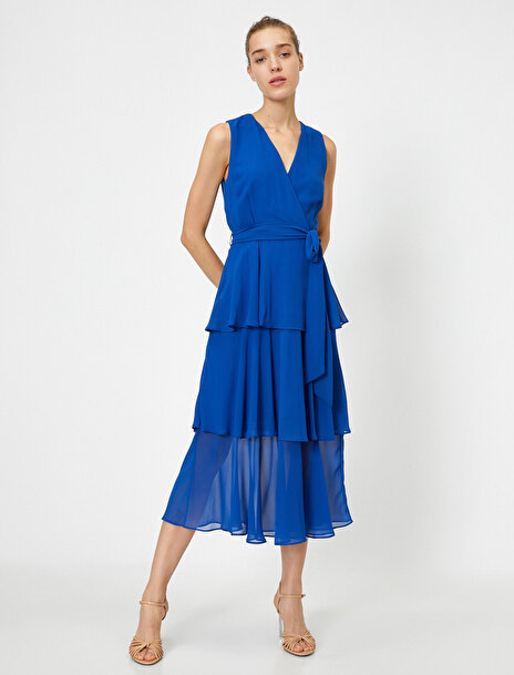 Koton Kadın Şifon Elbise Abiye Kemerli  Fırfırlı