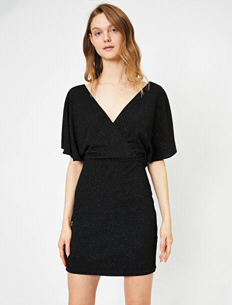 Koton Kadın Simli Elbise Abiye Kruvaze Kısa Kollu Mini Koton Kadın Simli Elbise Abiye Kruvaze Kısa Kollu Mini