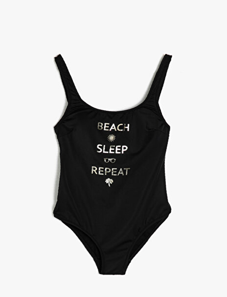 Koton Kadın Yazı Baskılı Mayo Siyah