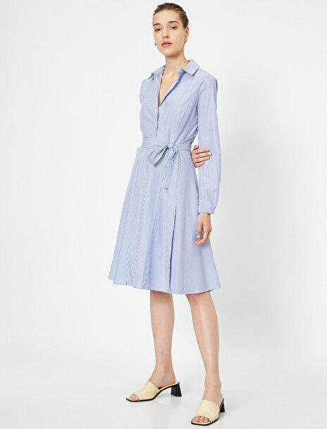 Koton Kadın Çizgili Kemer Detaylı Elbise