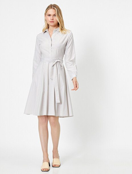 Koton Kadın Çizgili Kemer Detaylı Elbise