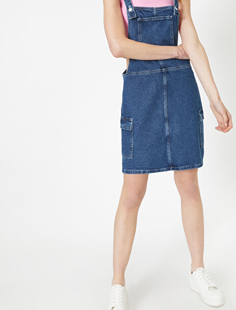 Koton Ole Genç Kız Cep Detaylı Kolsuz Midi Jean Elbise