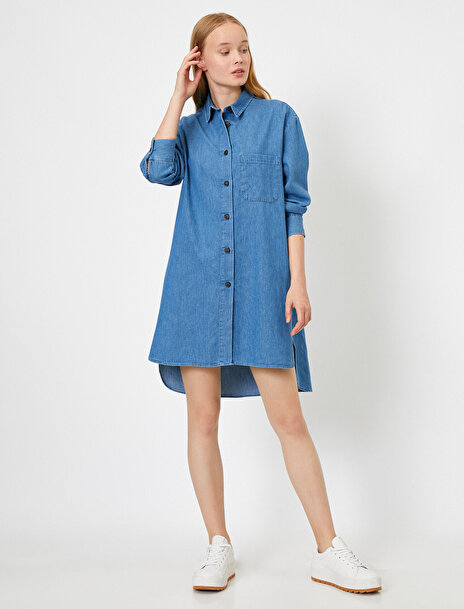 Koton Kadın Önden Düğmeli Cepli Uzun Kollu Mini Elbise Koton Kadın Önden Düğmeli Cepli Uzun Kollu Mini Elbise