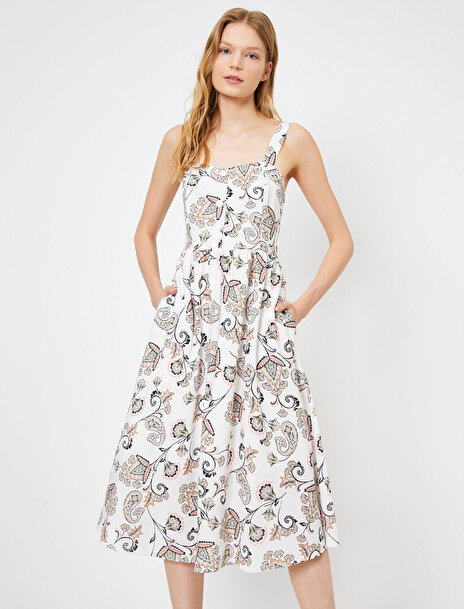 Koton Kadın Desenli Keten Elbise