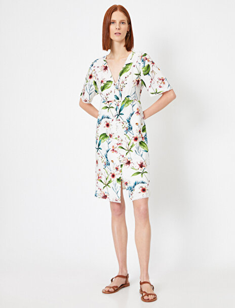 Koton Kadın Çiçek Desenli Keten Elbise