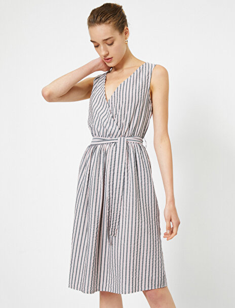 Koton Kadın Çizgili Anvelop Elbise