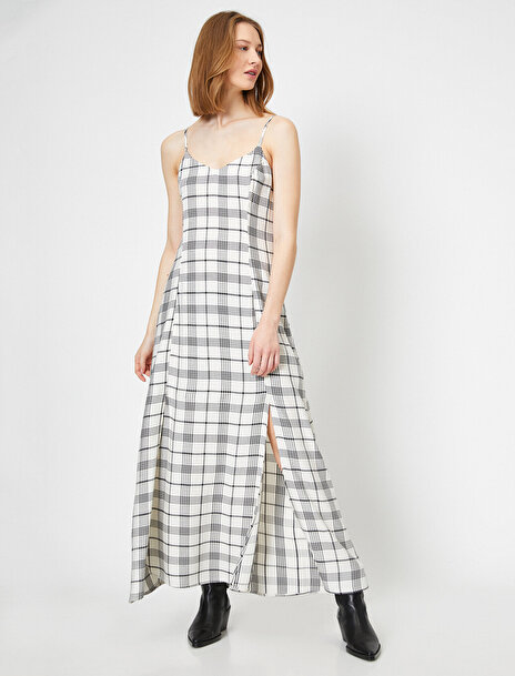 Koton Kadın İnce Askılı Ekose Elbise