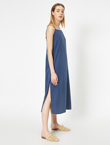 Koton Kadın Yanları Yırtmaç Detaylı İnce Askılı Midi Elbise