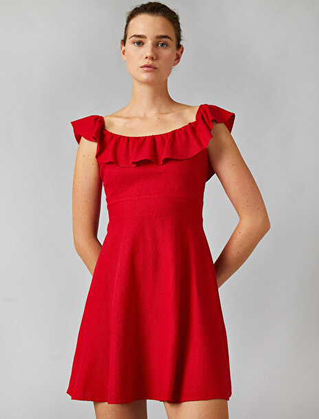 Koton Kadın Kolsuz Fırfırlı Kısa Elbise