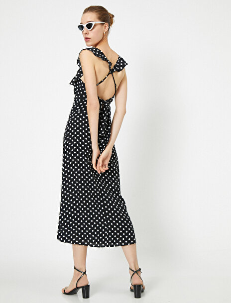 Koton Kadın Sırt Detaylı Kolsuz Puantiyeli Midi Elbise