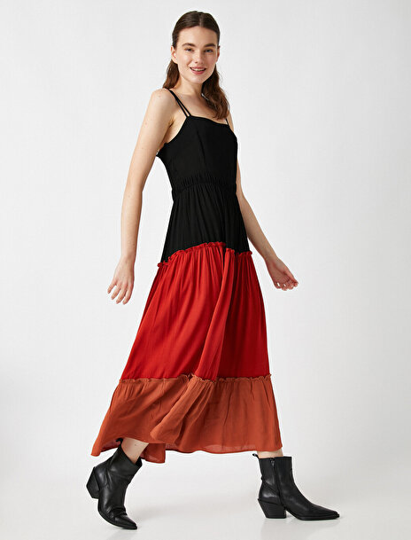 Koton Kadın Askılı Renk Bloklu Elbise