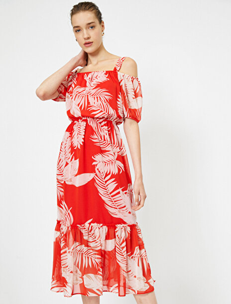 Koton Kadın Desenli Düşük Omuz Elbise