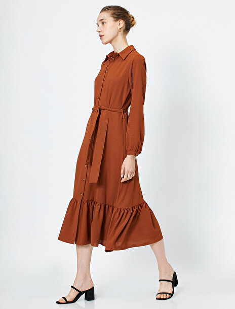 Koton Kadın Volan Detaylı Gömlek Elbise Koton Kadın Volan Detaylı Gömlek Elbise
