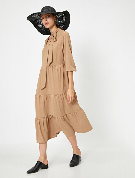 Koton Kadın Fular Yaka Uzun Kollu Midi Elbise