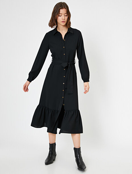 Koton Kadın Volan Detaylı Gömlek Elbise Koton Kadın Volan Detaylı Gömlek Elbise