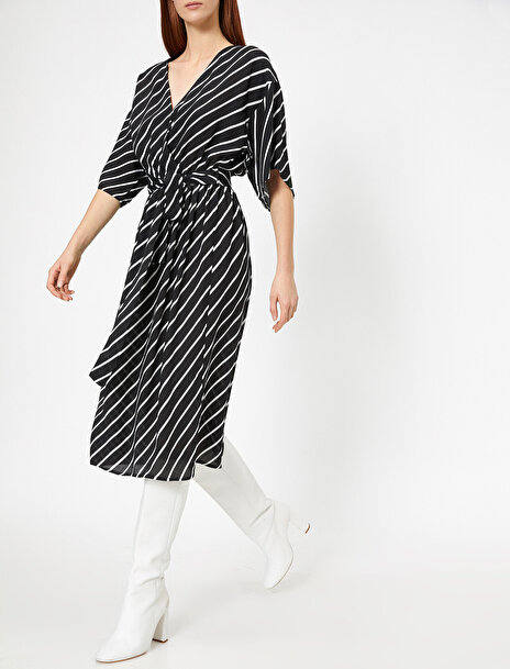 Koton Kadın Çizgili Anvelop Elbise