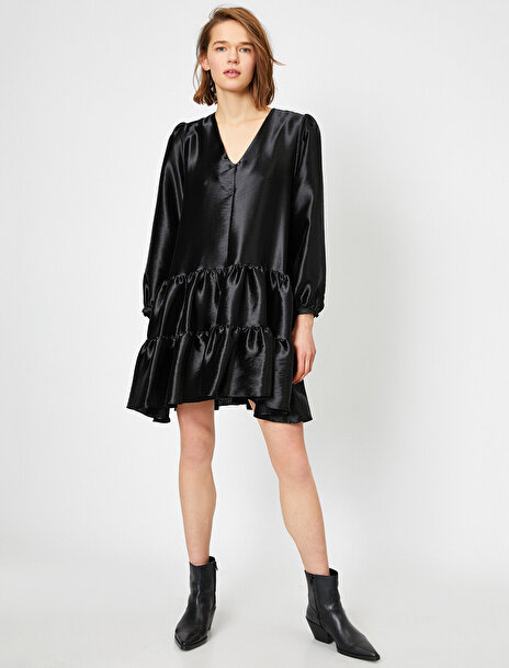 Koton Kadın V Yakalı Volanlı Elbise