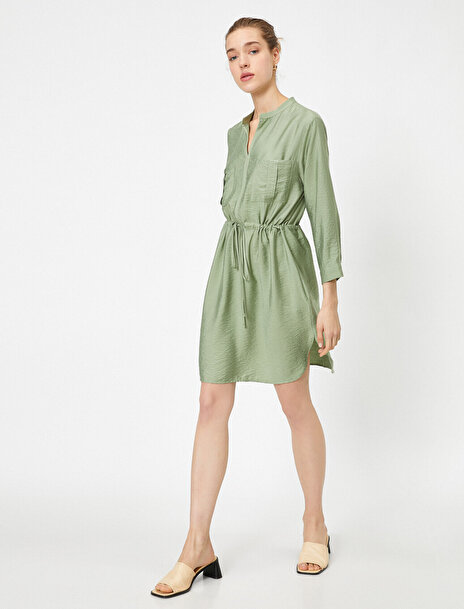 Koton Kadın Hakim Yaka Uzun Kollu Cep Detaylı Beli Bağlamalı Midi Elbise