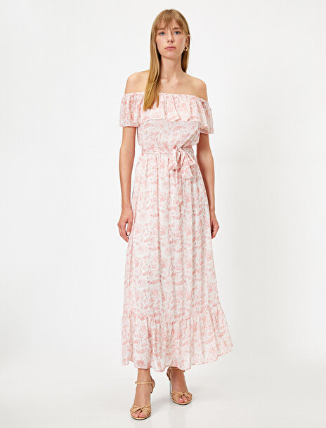 Koton Kadın Şifon Kısa Kollu Omuz Açık Çiçek Desenli Elbise