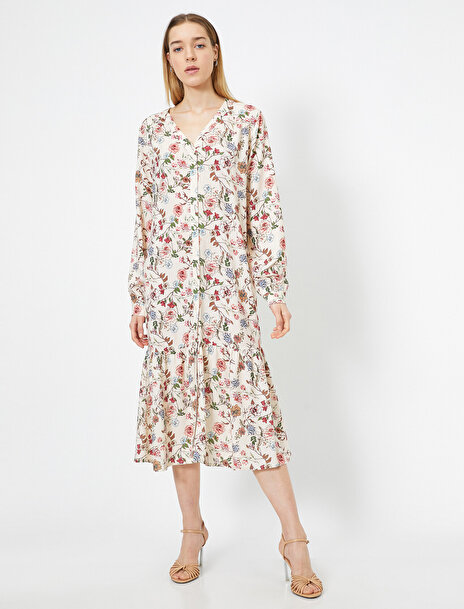 Koton Kadın Etek Ucu Volanlı Çiçek Desenli Uzun Elbise