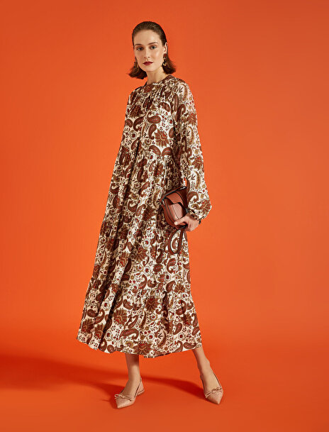 Koton Kadın Bisiklet Yaka Uzun Kollu, Rahat Kesim Maxi Elbise