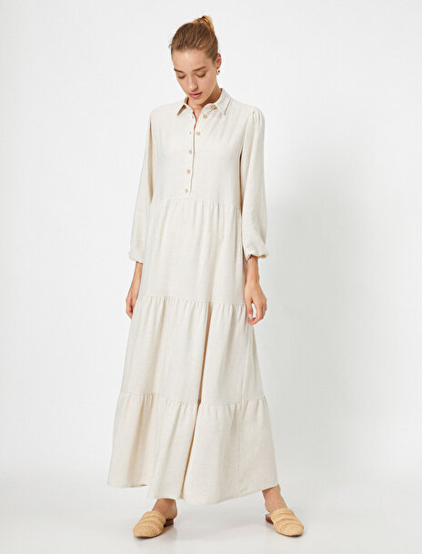 Koton Kadın Keten Karışımlı Uzun Kollu Gömlek Elbise Koton Kadın Keten Karışımlı Uzun Kollu Gömlek Elbise