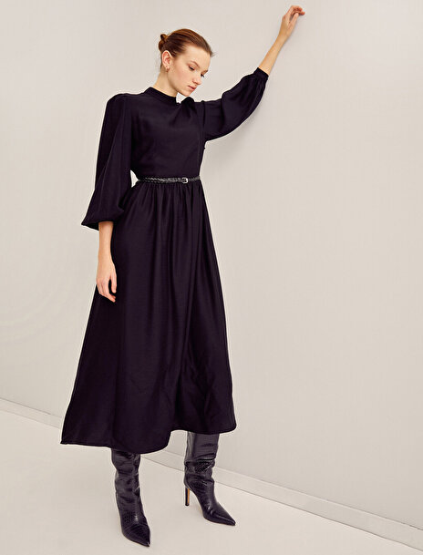 Koton Kadın Balon Kollu Bisiklet Yaka Uzun Elbise
