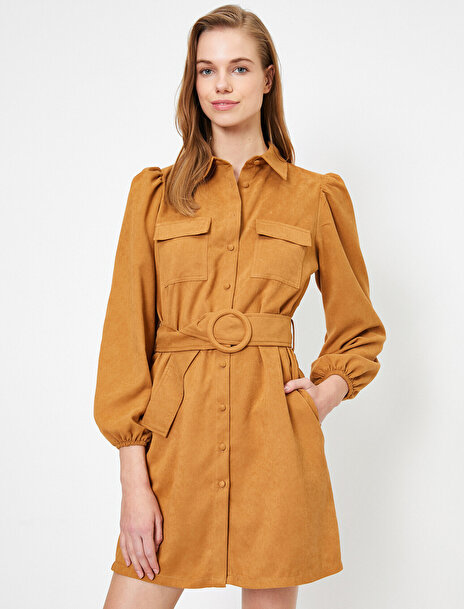 Koton Kadın Kemer Detaylı Süet Elbise