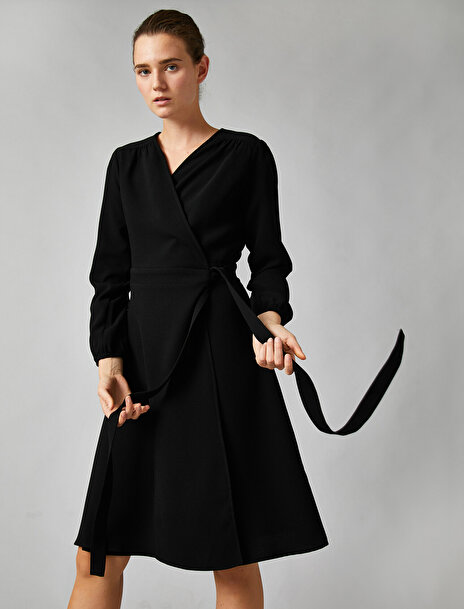 Koton Kadın V Yaka Uzun Kollu Wrap Elbise Koton Kadın V Yaka Uzun Kollu Wrap Elbise