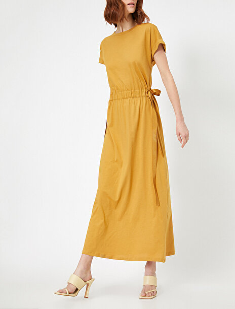 Koton Ole Genç Kız Bisiklet Yaka Beli Büzgülü Uzun Elbise