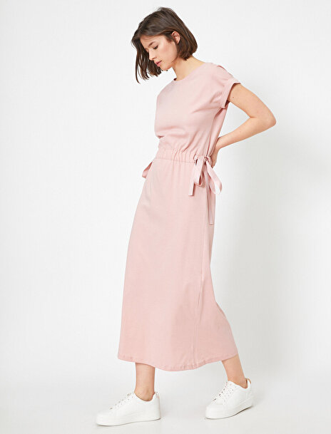 Koton Kadın Bisiklet Yaka Beli Büzgülü Uzun Elbise