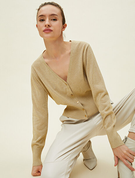 Koton Kadın Simli Örgü Detaylı Uzun Kollu Triko Hırka Koton Kadın Simli Örgü Detaylı Uzun Kollu Triko Hırka