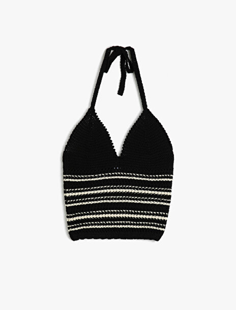 Koton Kadın Boyundan Baglamali Çizgili Triko Kazak