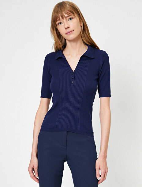 Koton Kadın Kisa Kol Polo Yaka Triko Kazak