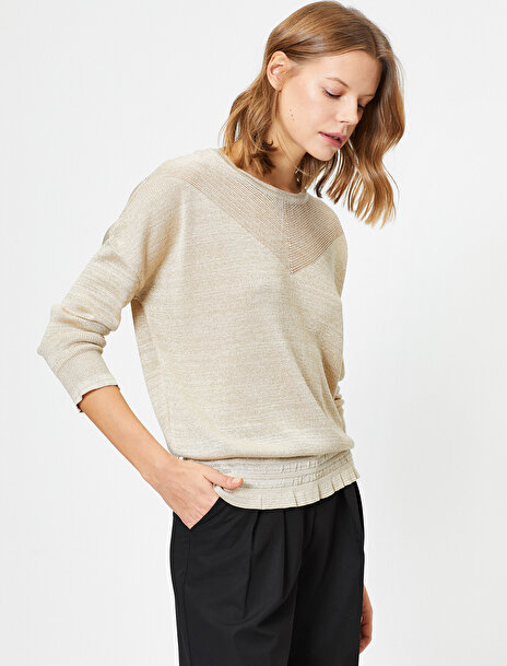 Koton Kadın Örgü Detaylı Truvakar Kol Simli Triko Kazak Koton Kadın Örgü Detaylı Truvakar Kol Simli Triko Kazak