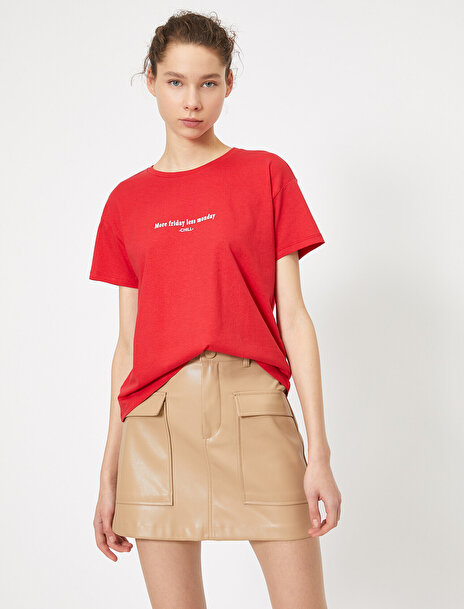 Koton Kadın Bisiklet Yaka Minimal Slogan Baskılı Kısa Kol Tişört