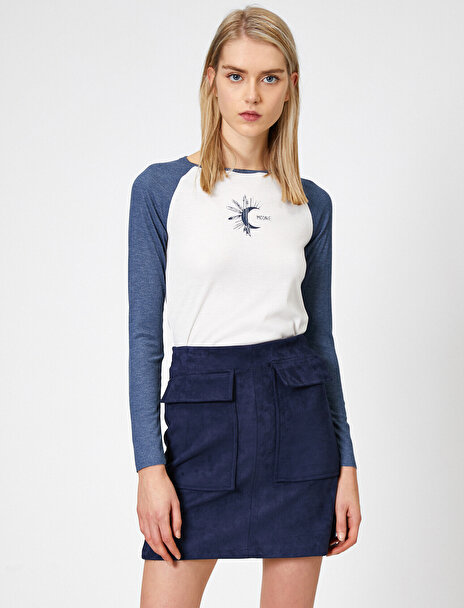 Koton Ole Genç Kız Bisiklet Yaka Mistik Baskılı Uzun Kollu Tshirt