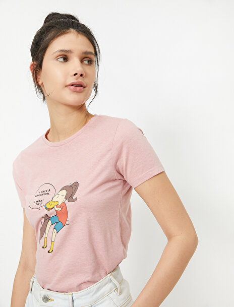 Koton Kadın Koton Love Baskılı Bisiklet Yaka Kısa Kollu Tişört