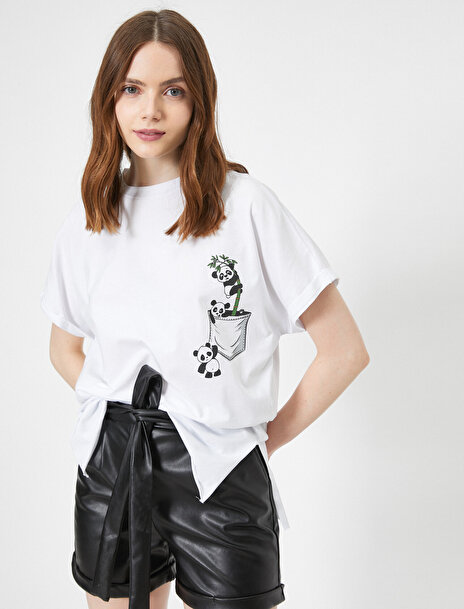 Koton Kadın Panda Baskılı Yuvarlak Yaka Tişört Koton Kadın Panda Baskılı Yuvarlak Yaka Tişört