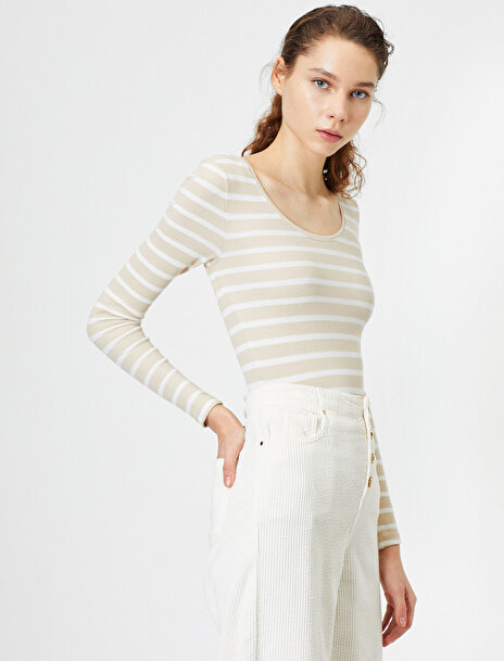 Koton Ole Genç Kız Çizgili Basic Uzun Kollu Tshirt