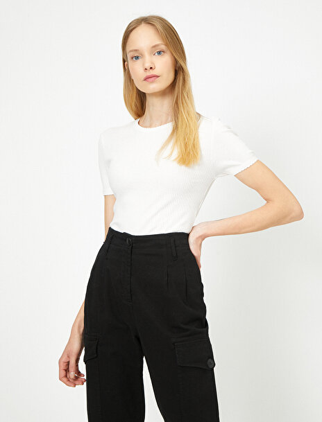 Koton Kadın Bisiklet Yaka Fitilli Basic Tişört