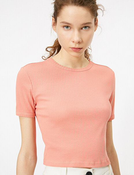 Koton Kadın Bisiklet Yaka Fitilli Basic Tişört