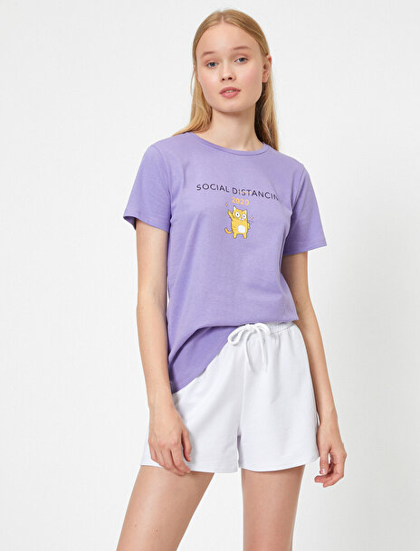 Koton Ole Genç Kız Yazılı Baskılı Yarım Kollu Bisiklet Yaka Tişört