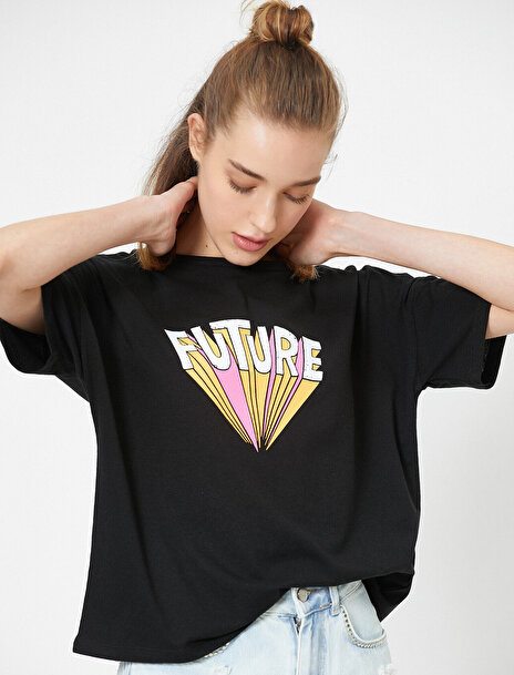 Koton Kadın Bisiklet Yaka Kısa kollu Pamuklu Tişört