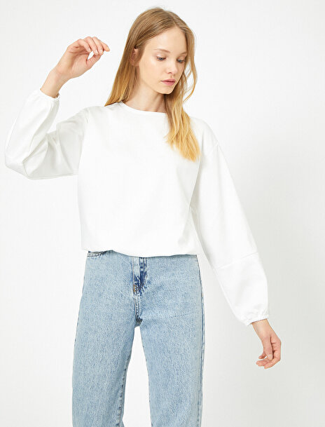 Koton Ole Genç Kız Bisiklet Yaka Kol ve Etek Ucu Lastikli Uzun Kol Tişört