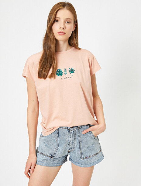 Koton Ole Genç Kız Bisiklet Yaka Çiçek Baskılı Kısa Kol Tişört