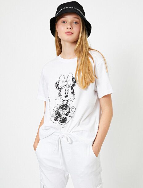 Koton Ole Genç Kız Mickey Mouse Lisanslı Pamuklu Bisiklet Yaka Tişört