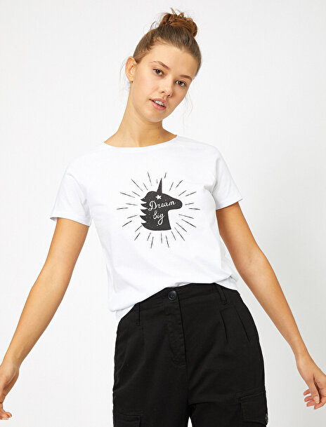 Koton Ole Genç Kız Unicorn Baskılı Kısa Kollu T-Shirt
