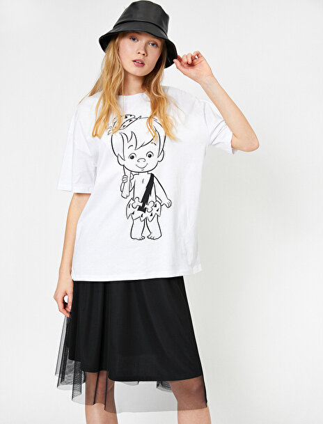 Koton Kadın The Flintstones Baskılı Lisanslı Kısa Kollu Tişört