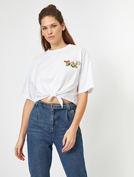 Koton Kadın The Flintstones Beli Bağlamalı Nakışlı Lisanslı Tişört